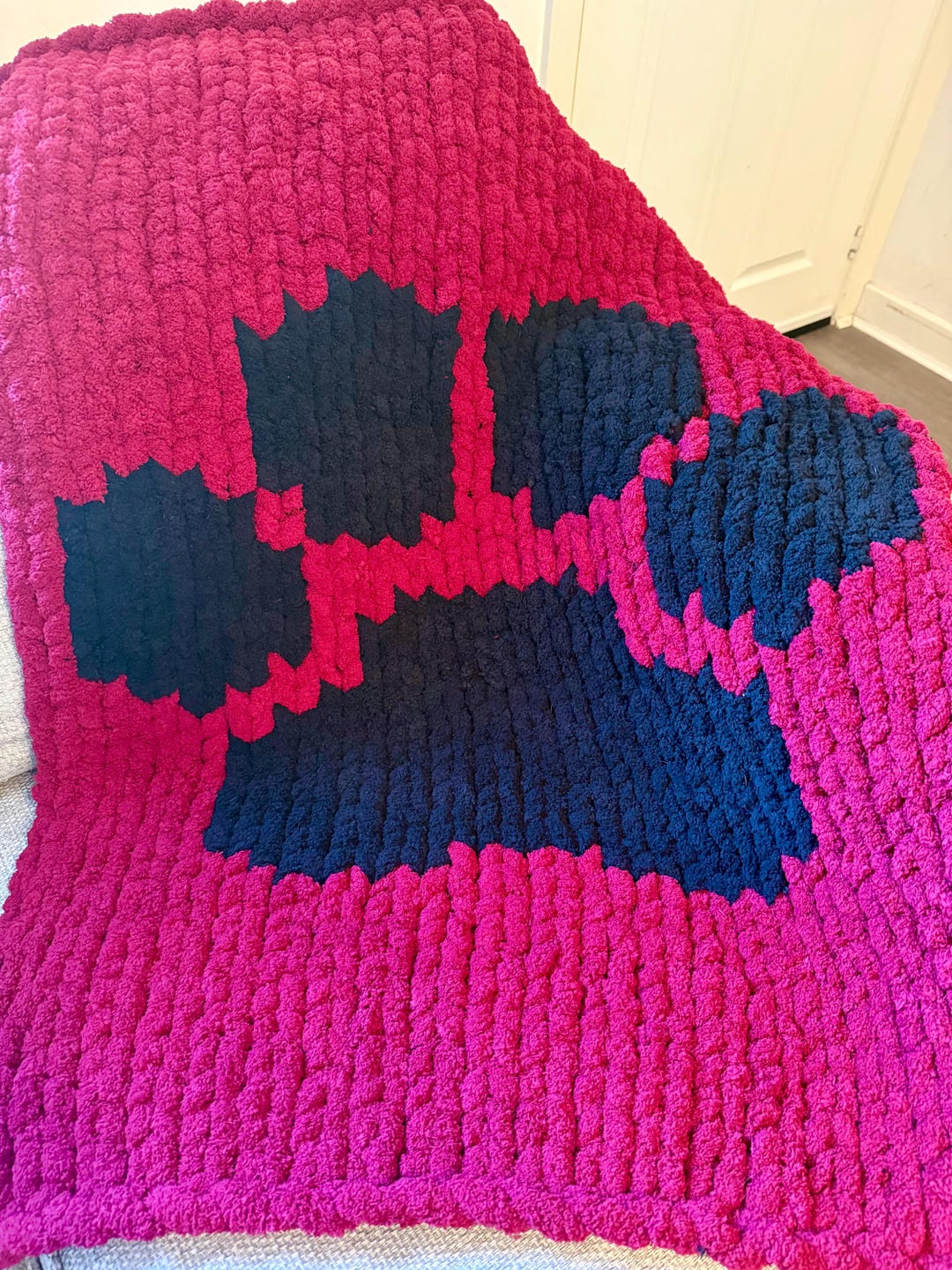 Chunky Knit Blanket Pattern - Paw Print Pattern - Etsy