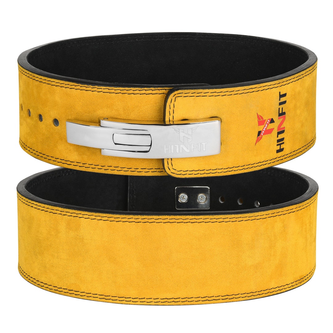 10mm Thick 10cm Wide Premium Leather Yellow Suede Powerlifting Lever ...
