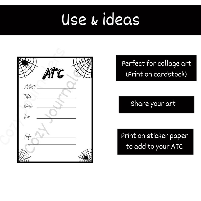 Printable Halloween Spider ATC Card Backs: Artist Trading Cards (PDF ...