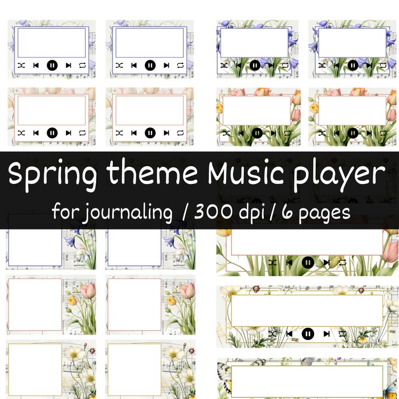 Media Player Floral Stickers, Blank Playlist, Music Sheet Printable ...