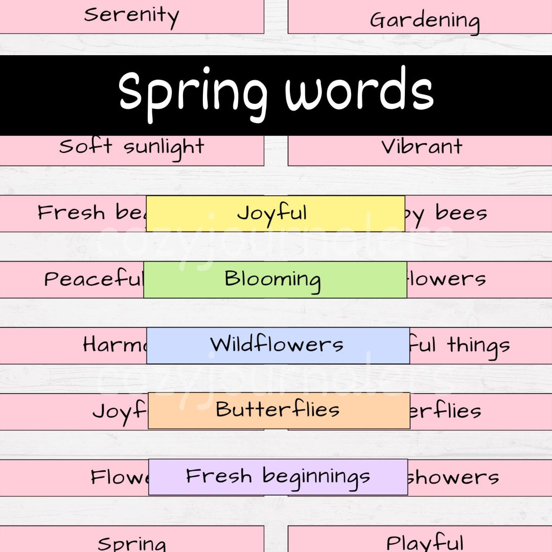 Spring Theme Words, Pastel Color Phrases, Junk Journal and Scrapbook ...
