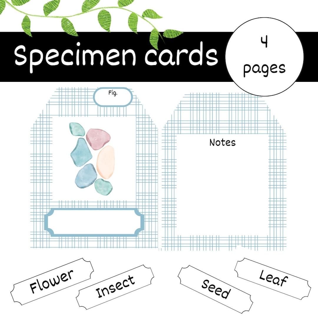Printable Specimen Card, Botanical Slide Template, Blue Journal Card ...