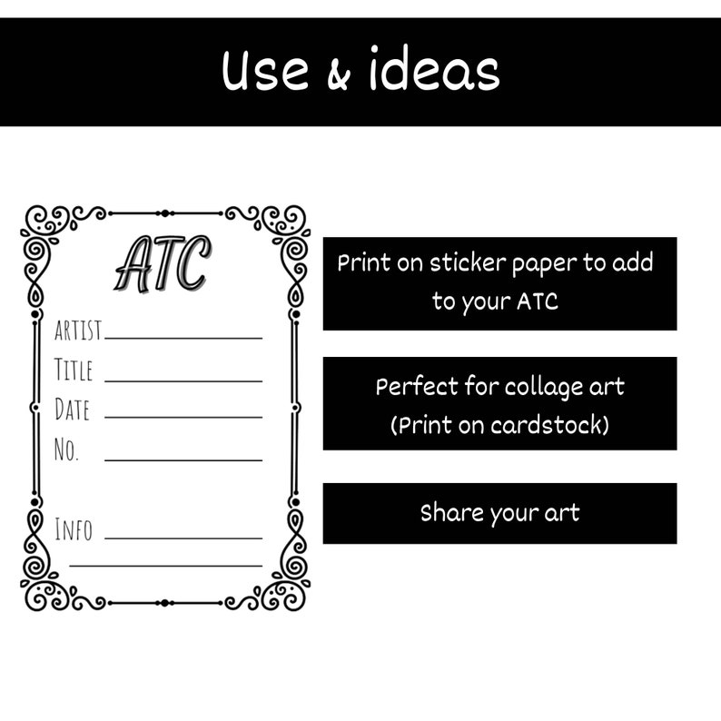 Printable ATC Back Side, Digital Frame Card, Art Supplies, Paper Crafts ...