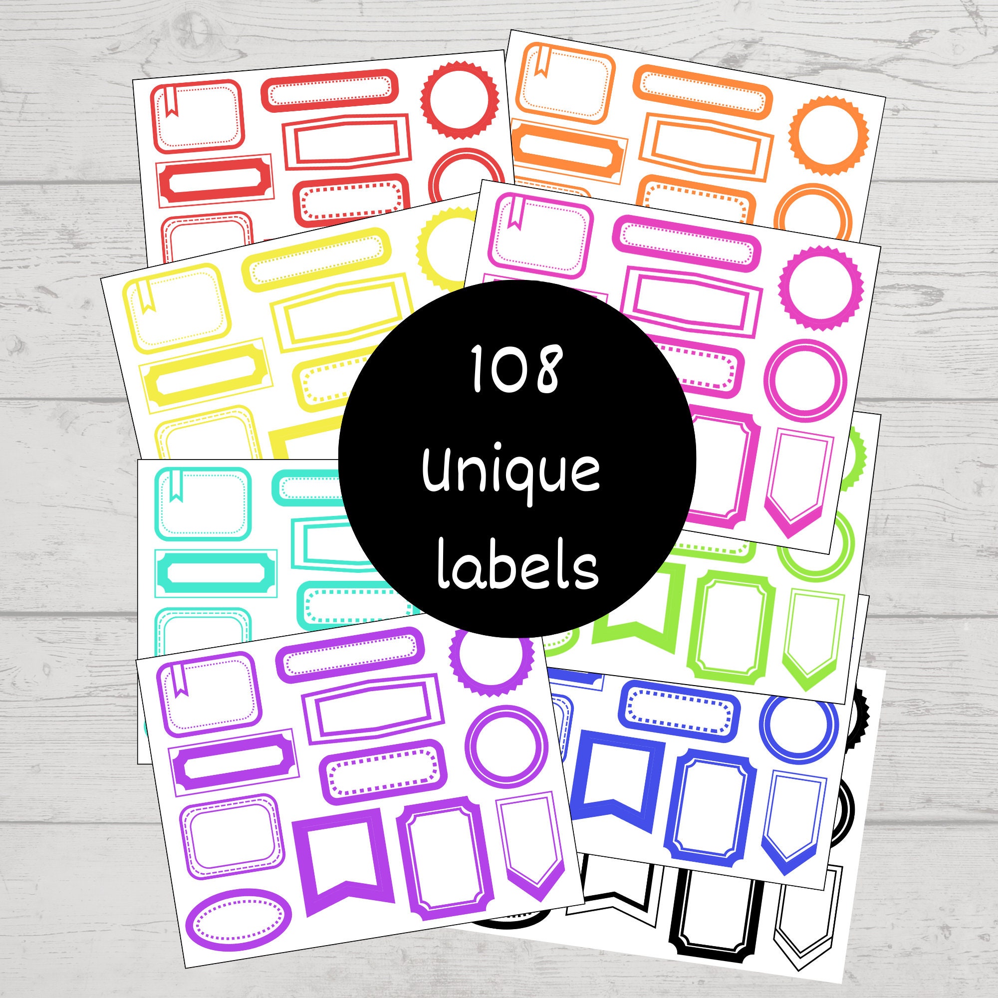 Rainbow Color Labels, Printable Tags, Journal Writing Space, Bright ...