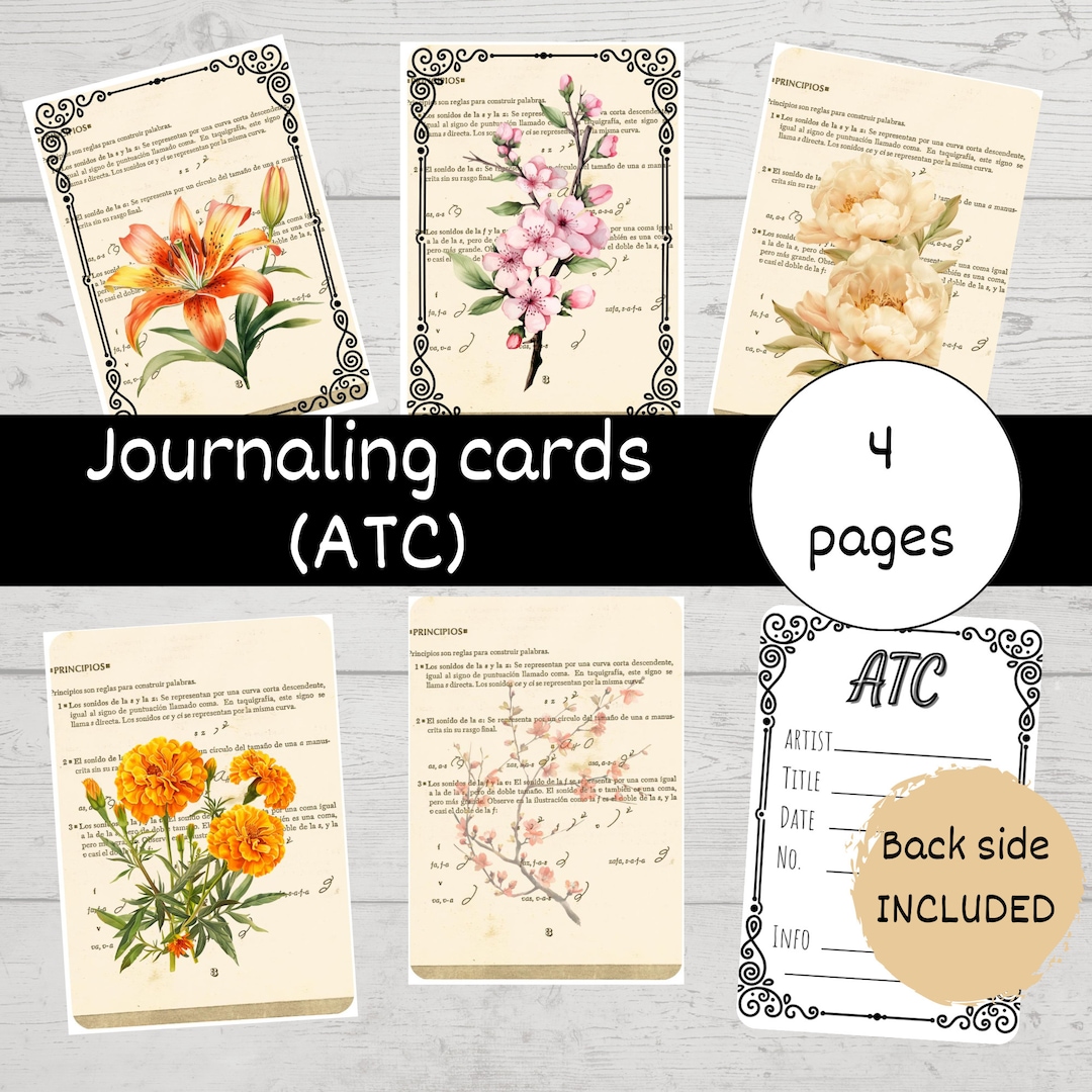 Printable ATC, Journaling Card, Digital Ephemera, Flowers With ...