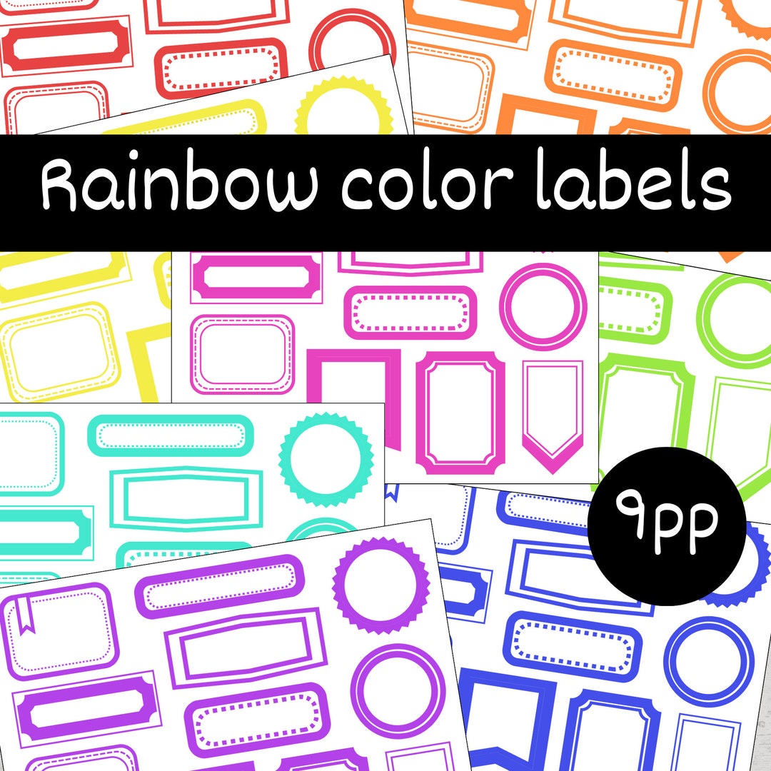 Rainbow Color Labels, Printable Tags, Journal Writing Space, Bright ...