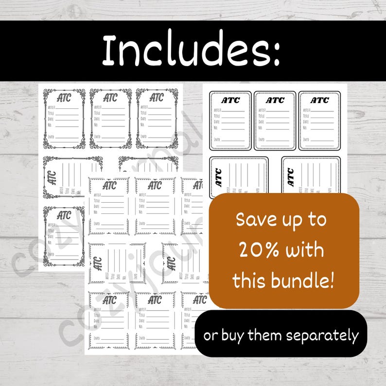 Printable ATC Backs Bundle: Vertical Artist Trading Cards (PDF) - Etsy