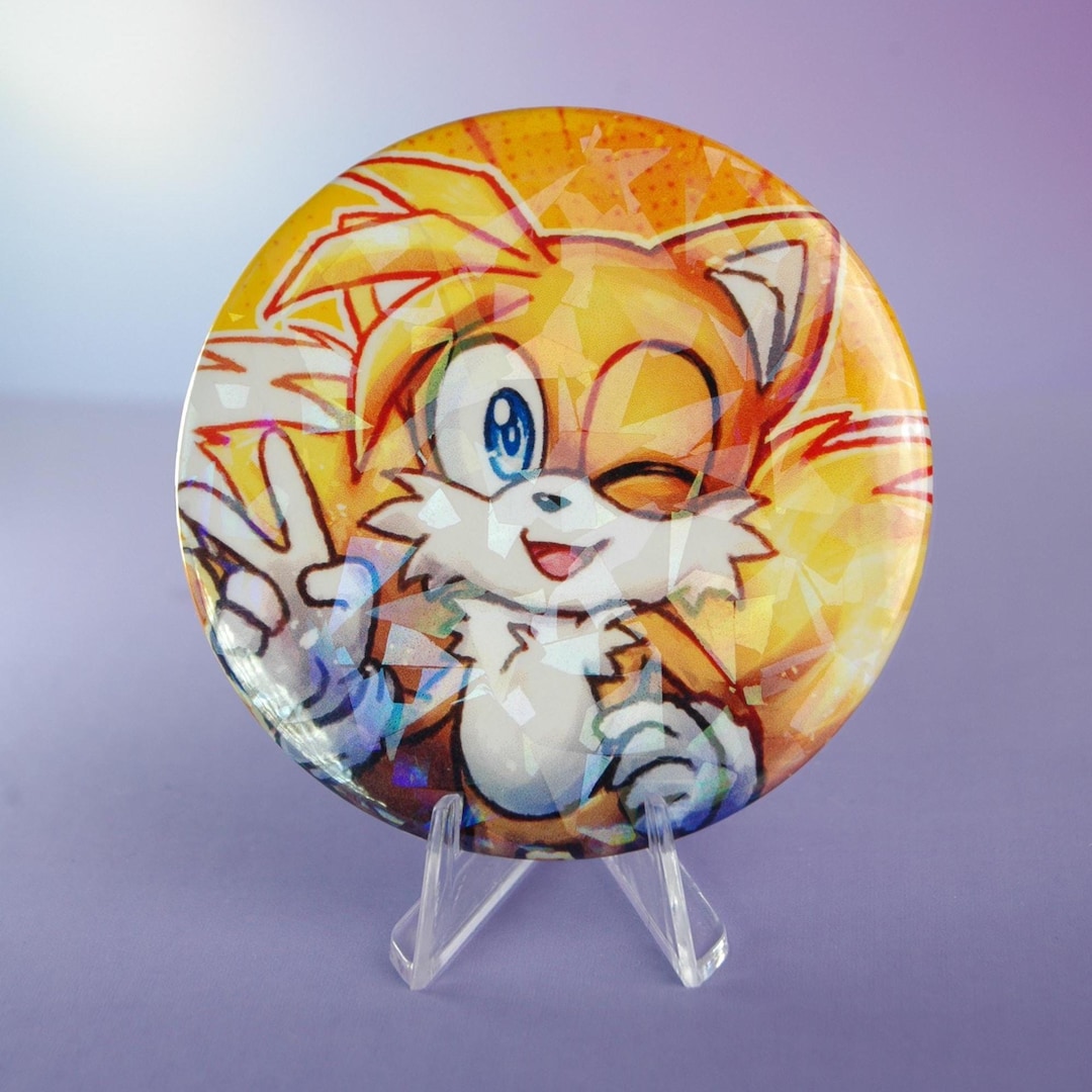 Tails - Sonic | Ita Bag Anime Button Pin 59mm – Holographic Stars Badge ...