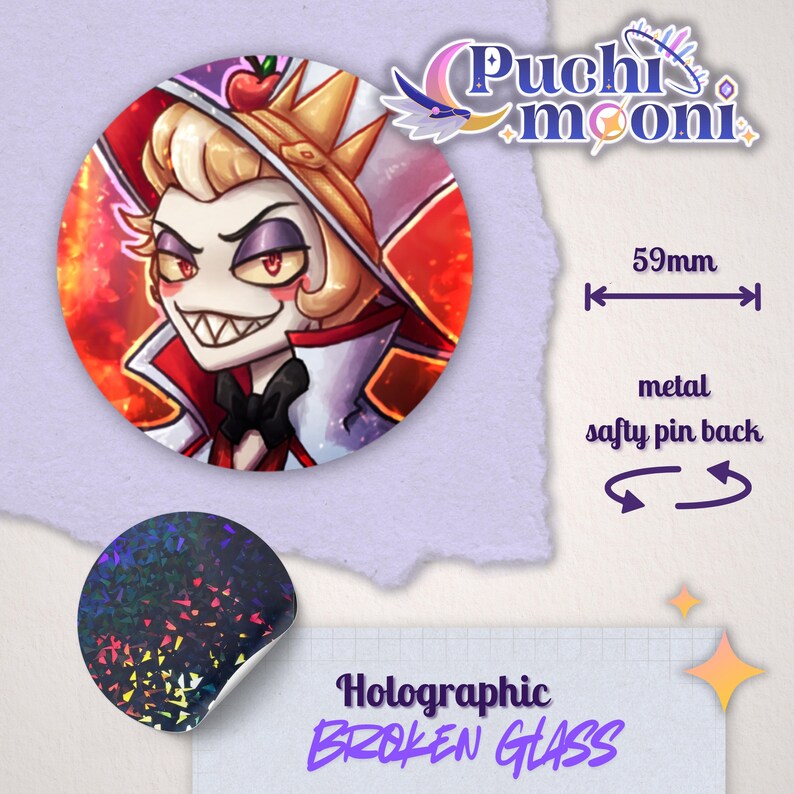 Lucifer - Hazbin Hotel | Anime Fan Button Badge Pin – Holographic ...