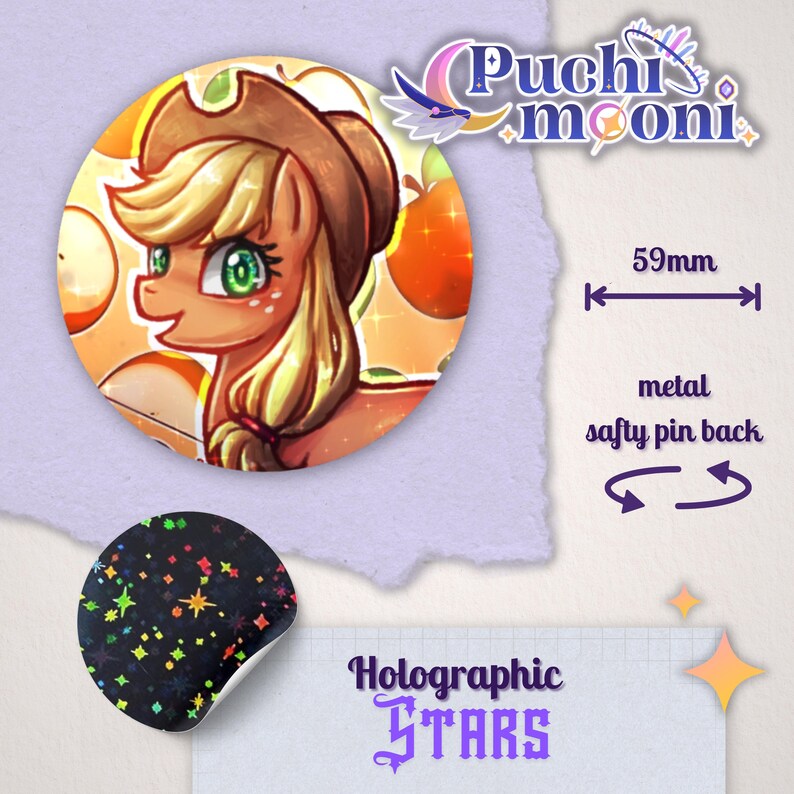 Apple Jack – MLP | Anime Collector Button Pin 59mm – Holographic Stars ...