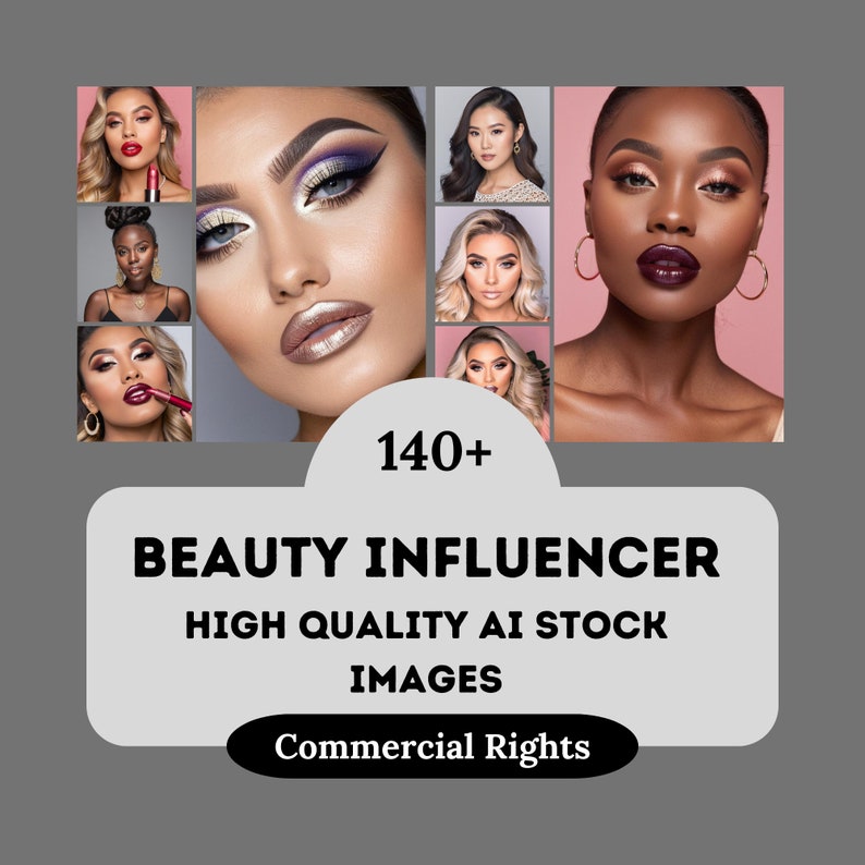 140 Beauty Influencer Model AI Marketing Stock Images Bundle With ...