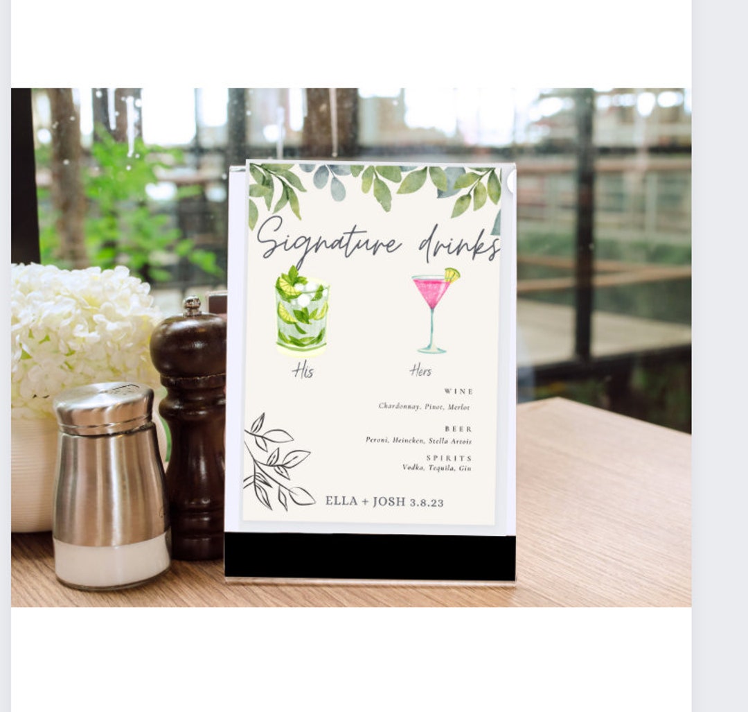 Customizable Drinks Menu Template for Weddings and Events, DIY Wedding ...