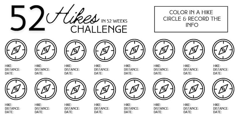 52 Hikes Challenge - Hike Tracker - Hike Journal - Hiking Challenge ...