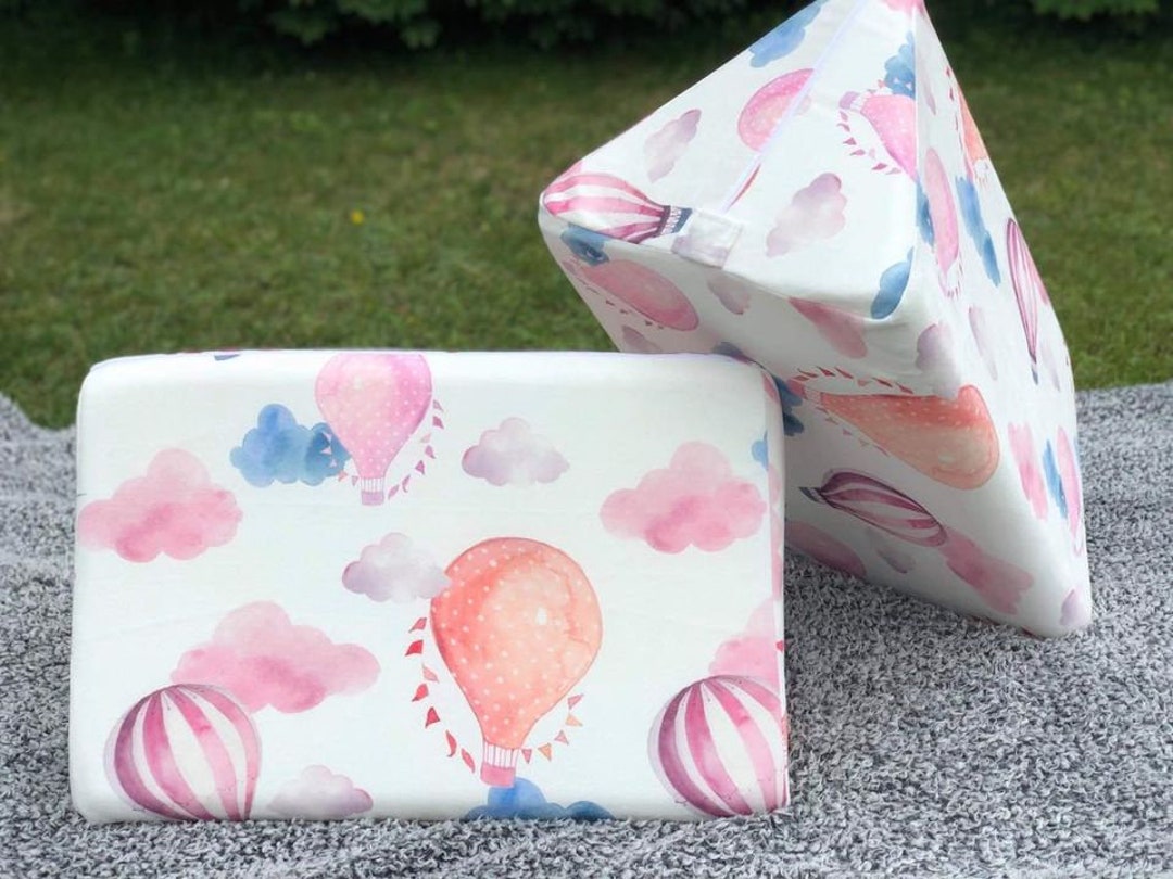 Whimsical Hot Air Balloon Nugget Couch Cover Playful Fabric Slipcover ...