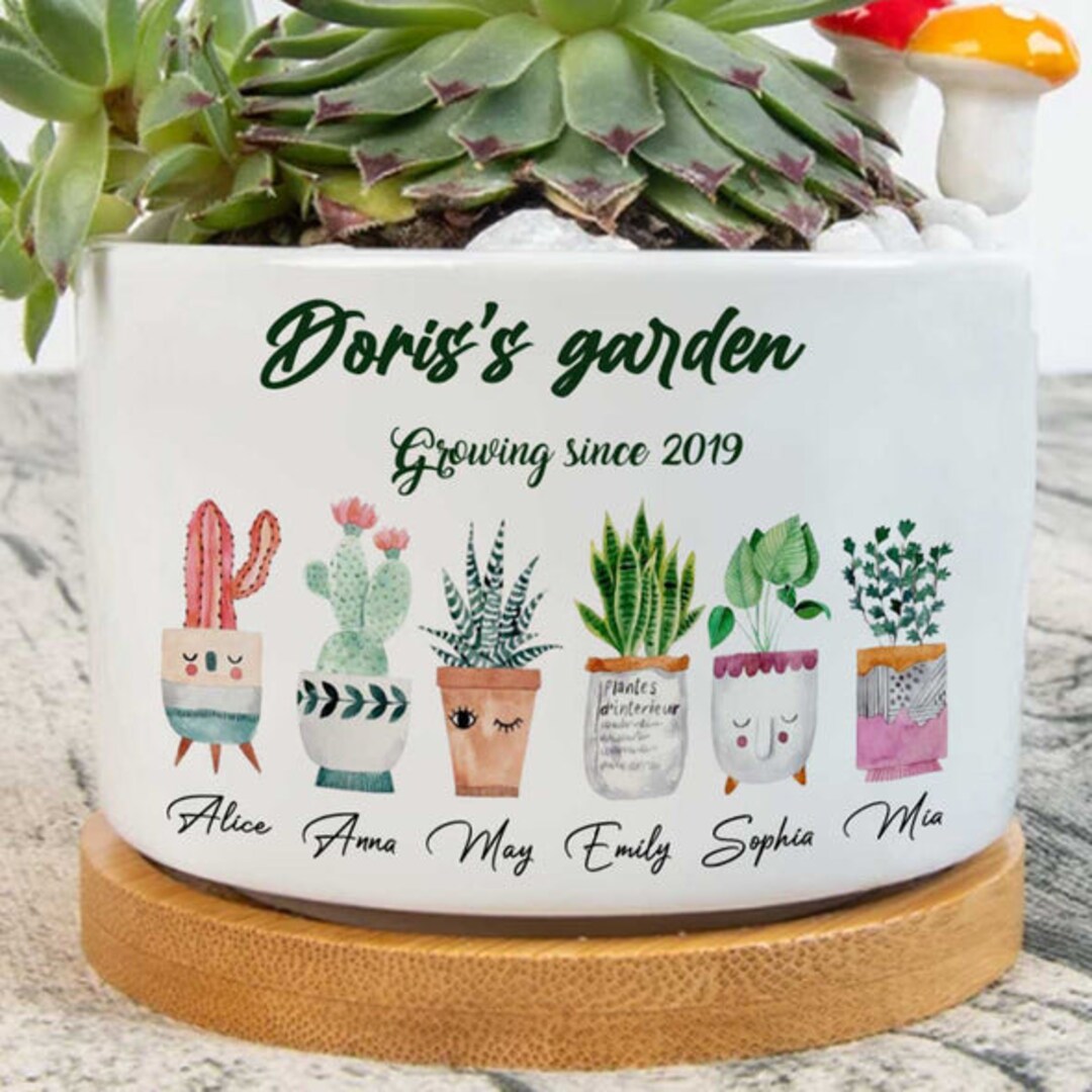 Custom Garden Growing Grandma With Kids Plant Pot, Custom Mini Plant ...