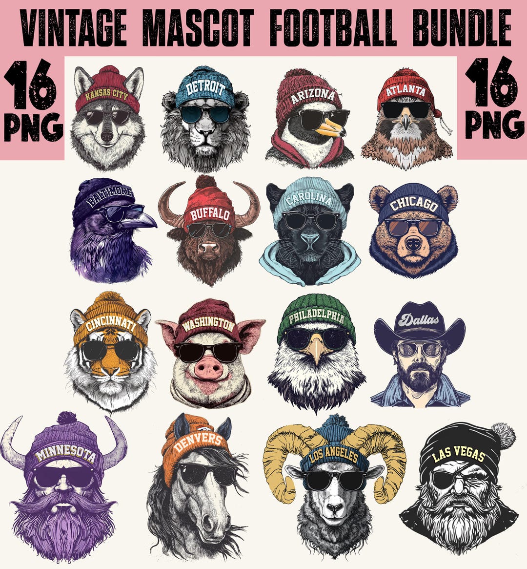 Vintage Mascot Football Png Bundle, Retro Football Mascot Png, Mascot ...