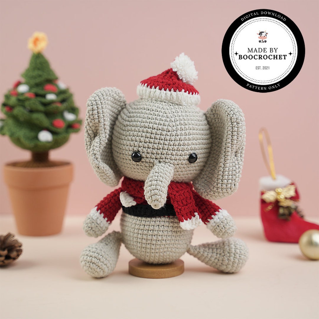 Grey Elephant Wearing Noel Hat Plush Toy Crochet Pattern - Etsy