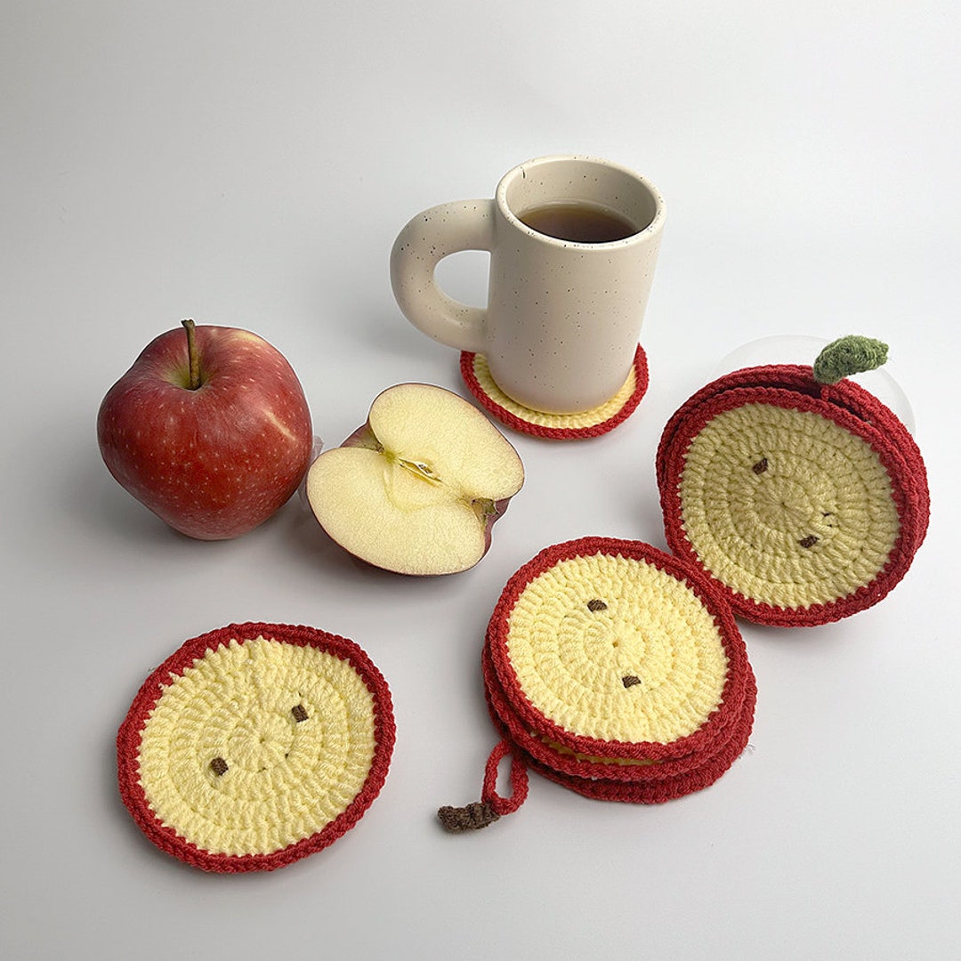 Slices Apple Coaster Set Crochet Apple Coasters Set of 5 - Etsy
