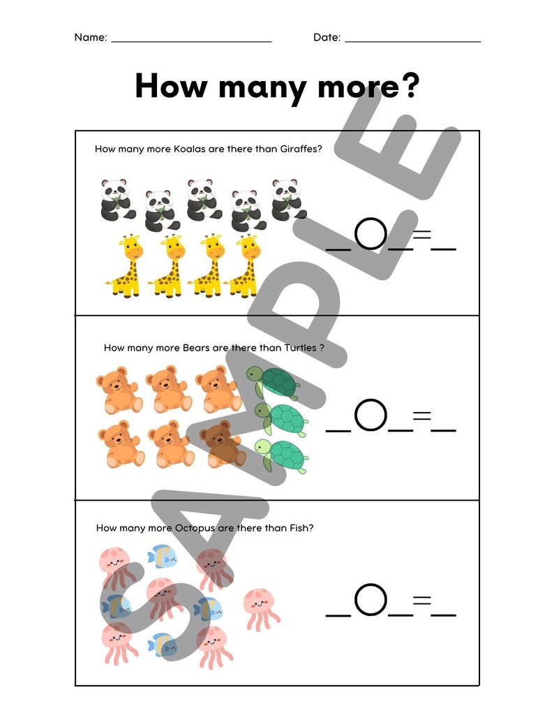 HOW MANY MORE Printable File for Practice Math Problems - Etsy
