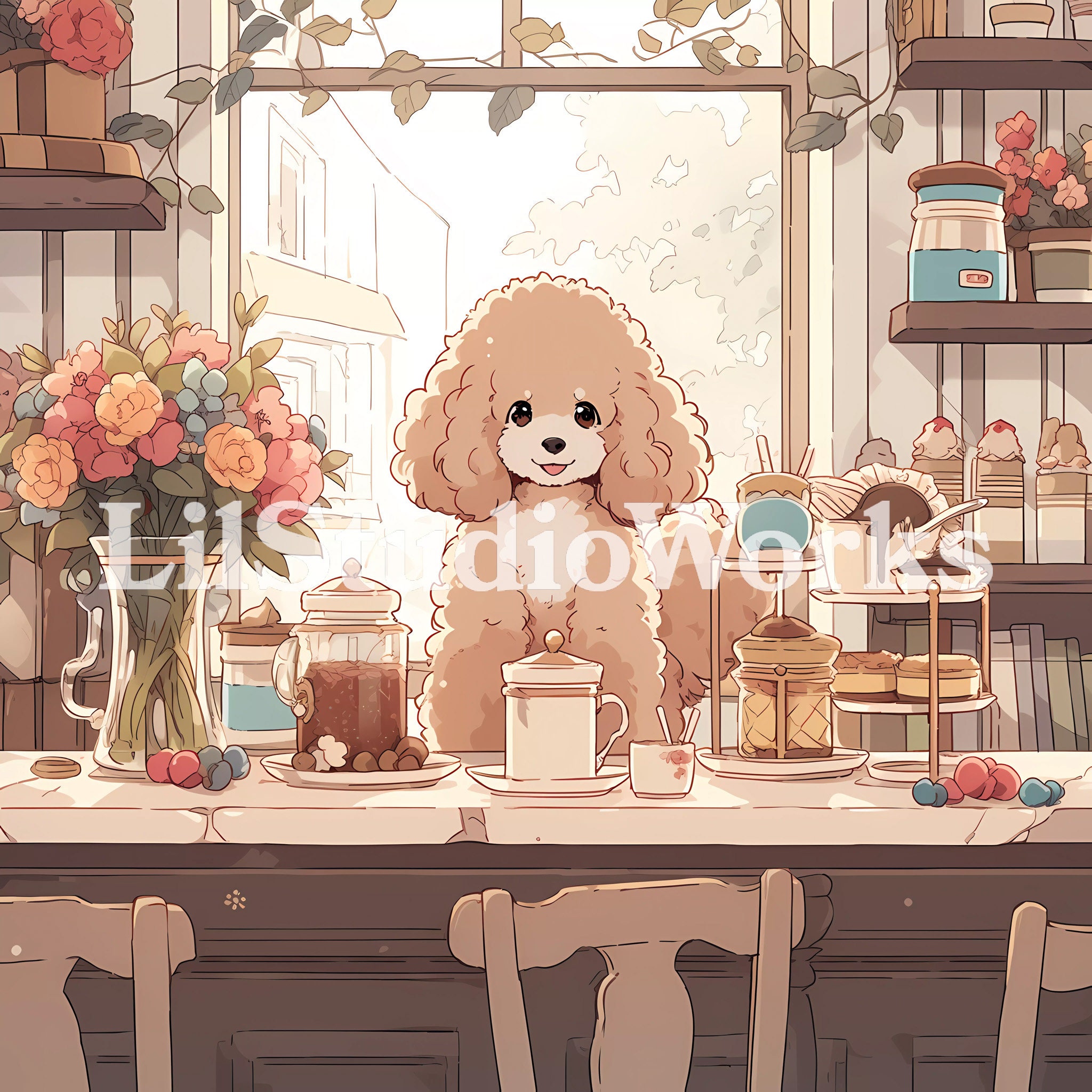 Kawaii Toy Poodle Coffee Shop Image Pack Studio Ghibli Style Anime ...