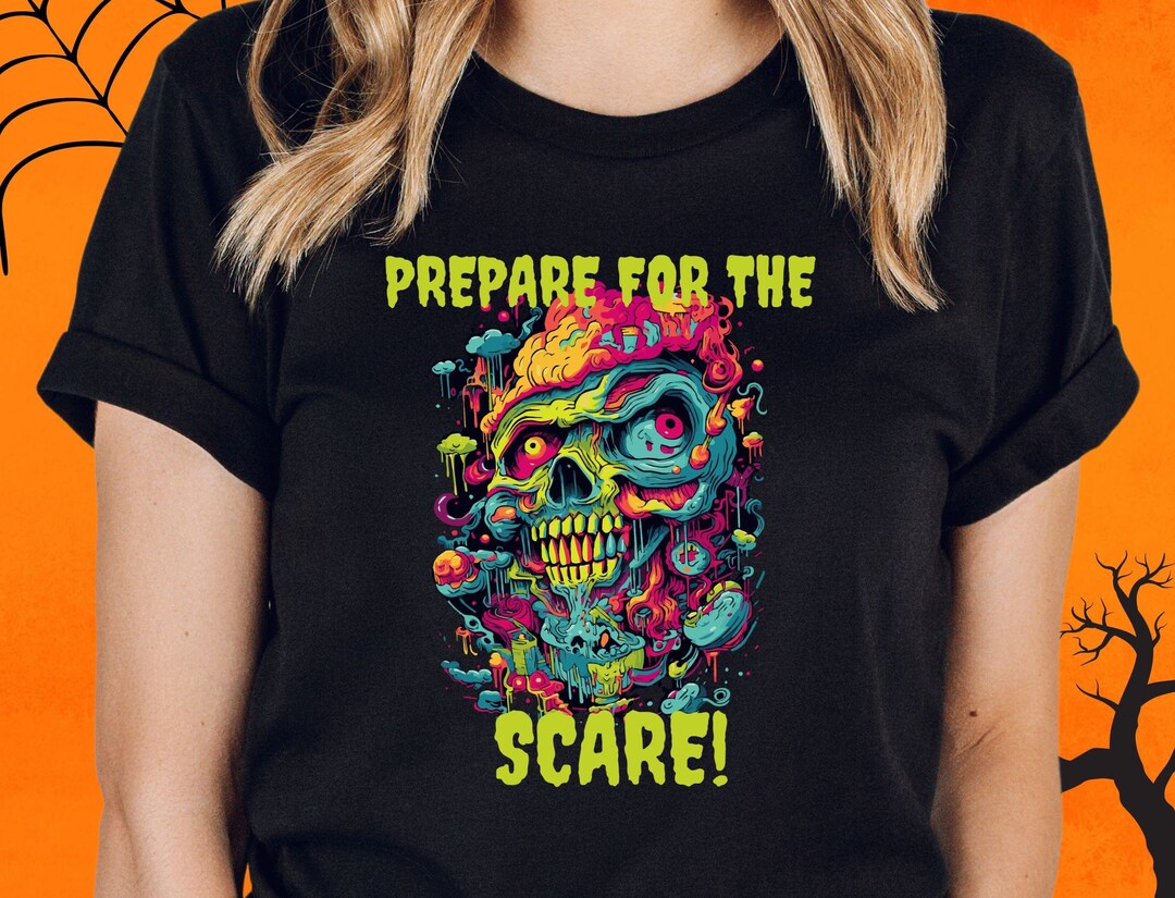 Psychedelic Spooky Face Halloween T-shirt - Scary Gift Tshirt - Funny ...