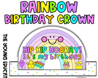 Rainbow Birthday Party Favor, Paper Crown Printable, Rainbow Party Hat ...