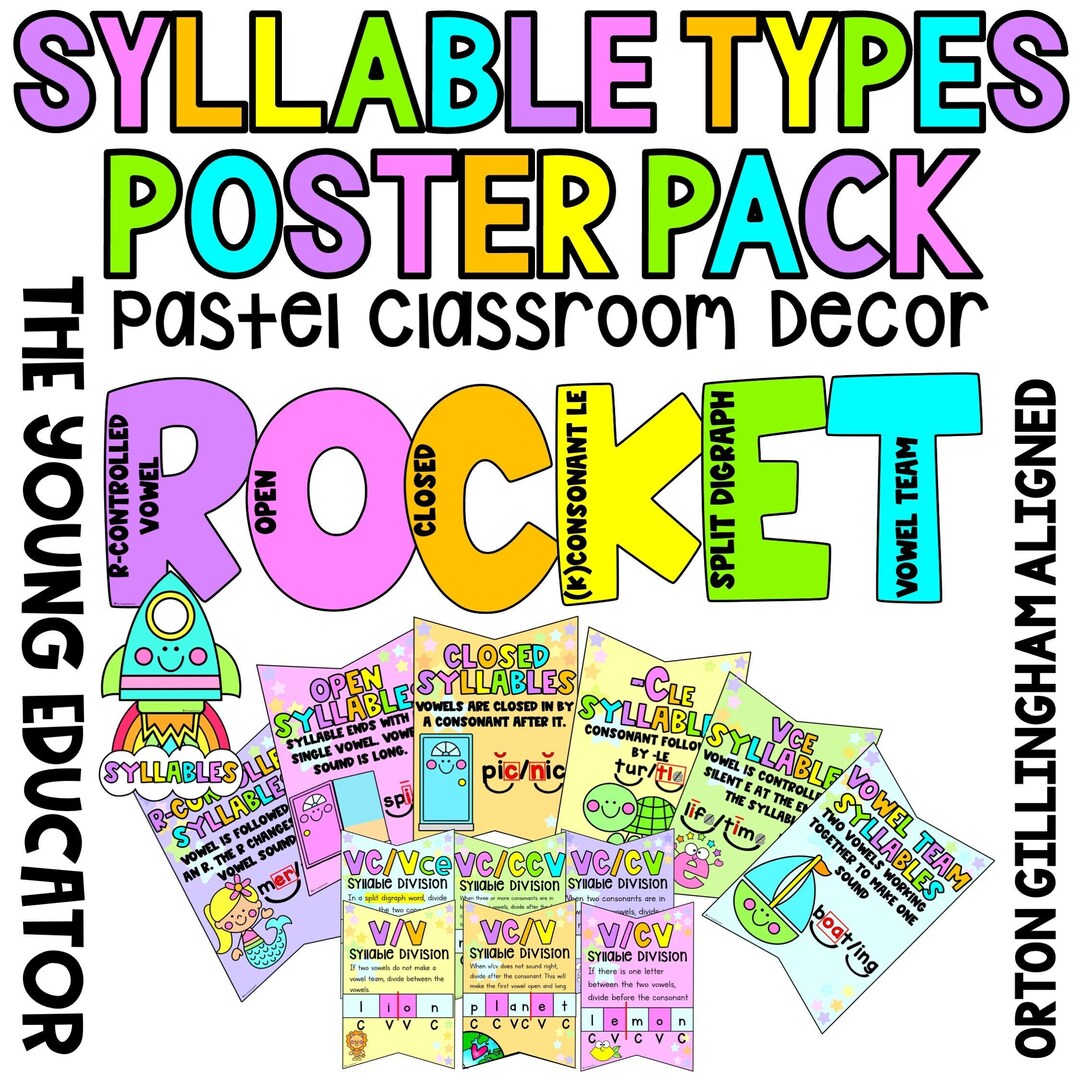 Rocket Syllable Types Pastel Rainbow Orton Gillingham - Etsy