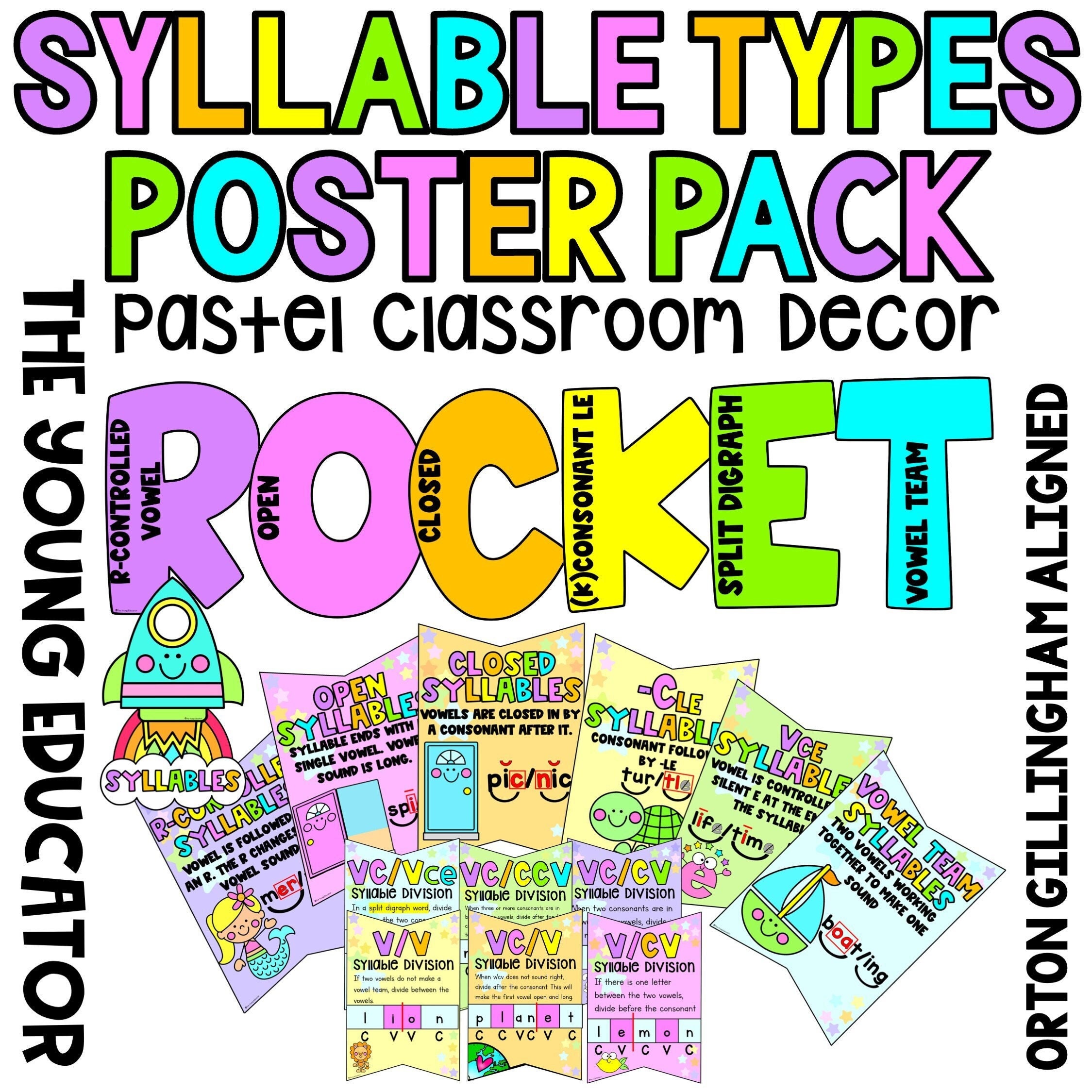 Rocket Syllable Types Pastel Rainbow Orton Gillingham - Etsy
