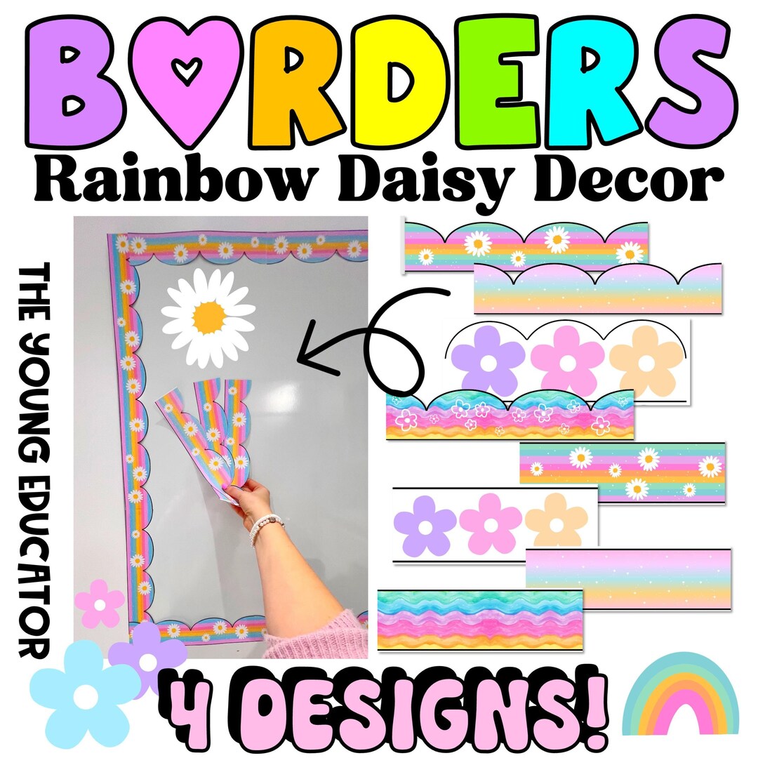 RAINBOW DAISY - Classroom Decor Borders / Rainbow Classroom Decor ...