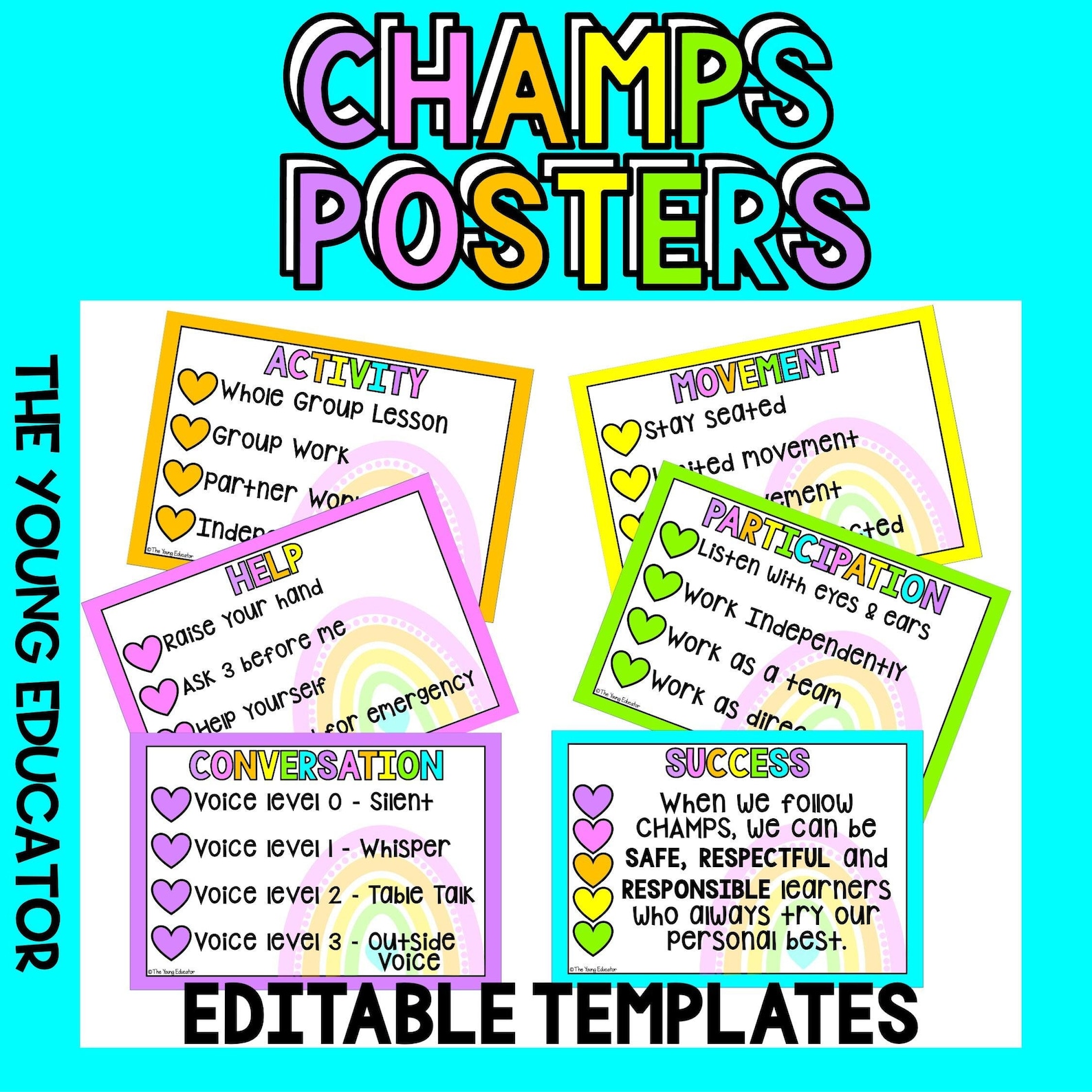 CHAMPS EDITABLE POSTERS | Classroom Rules Expectations - Etsy