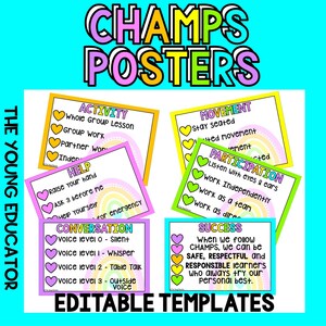 CHAMPS EDITABLE POSTERS | Classroom Rules Expectations - Etsy