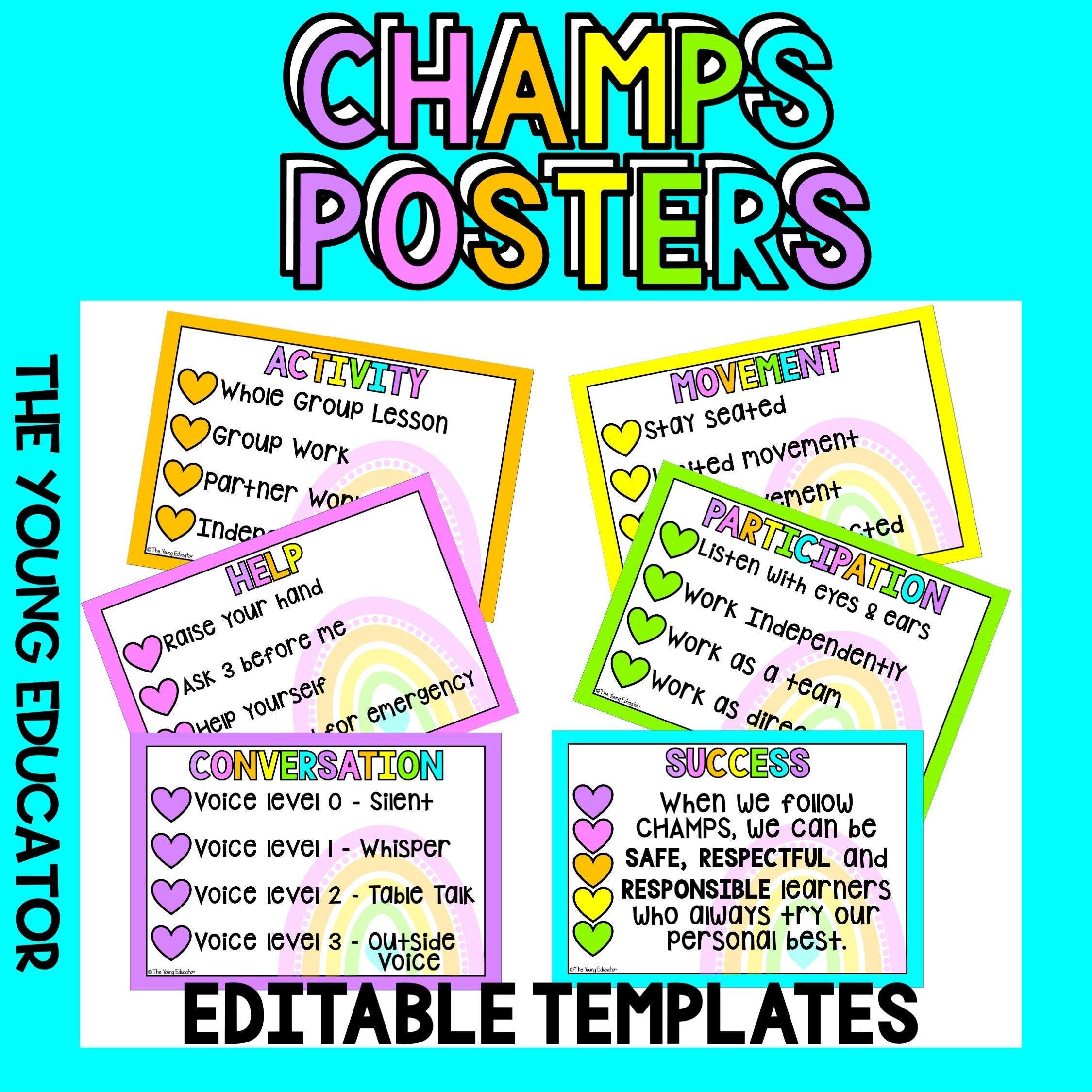 CHAMPS EDITABLE POSTERS | Classroom Rules Expectations - Etsy