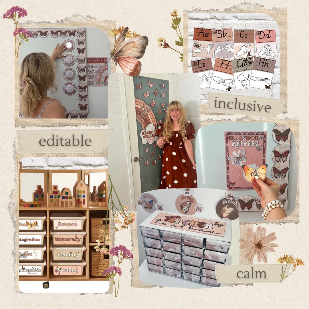 Boho Butterfly Classroom Decor Ultimate Bundle | Neutral Editable Theme ...
