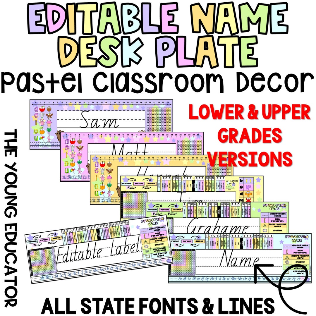 Editable Pastel Desk Plate Name Labels lower & Upper Years Back to ...