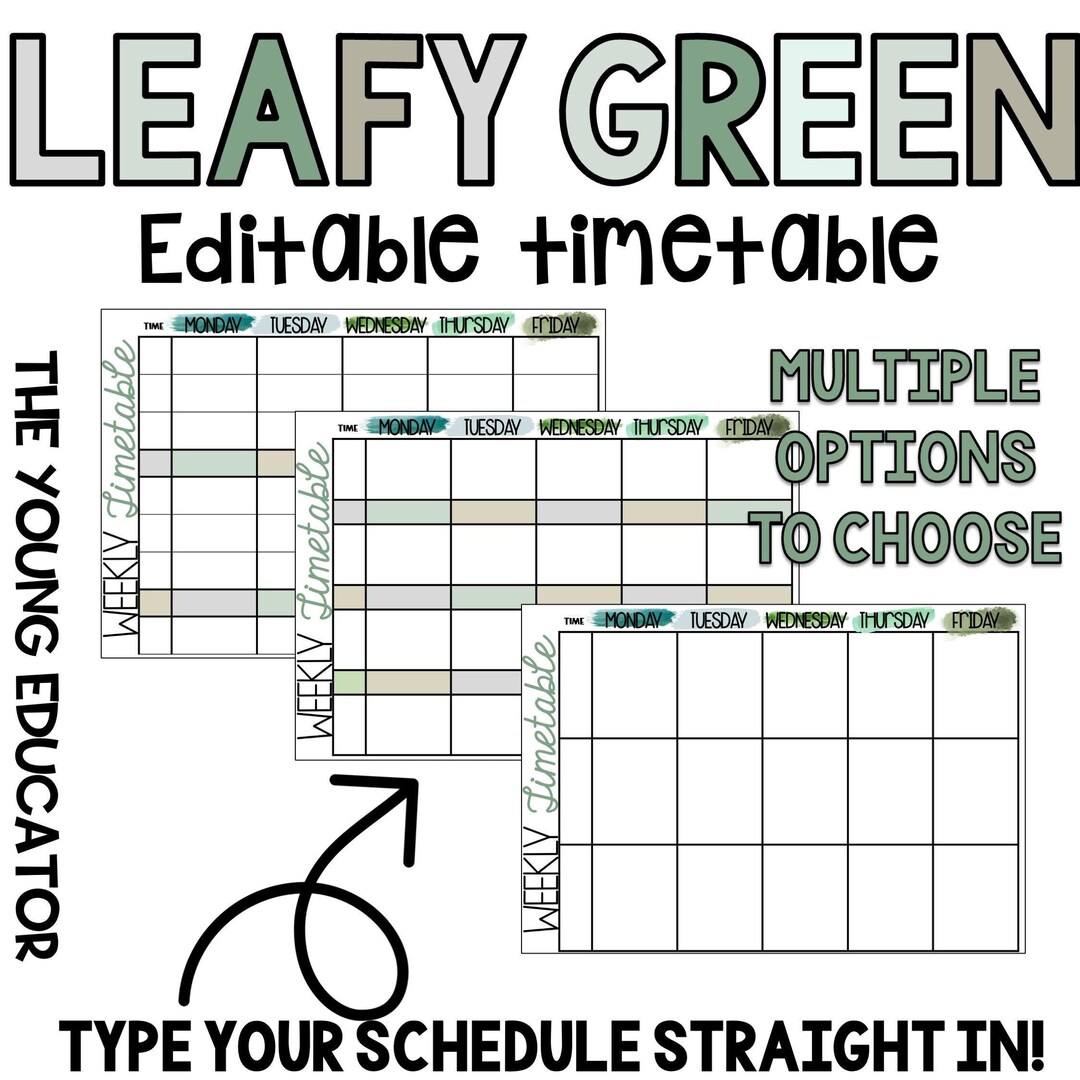 Editable 'LEAFY GREEN' Teacher Timetable Template - Etsy
