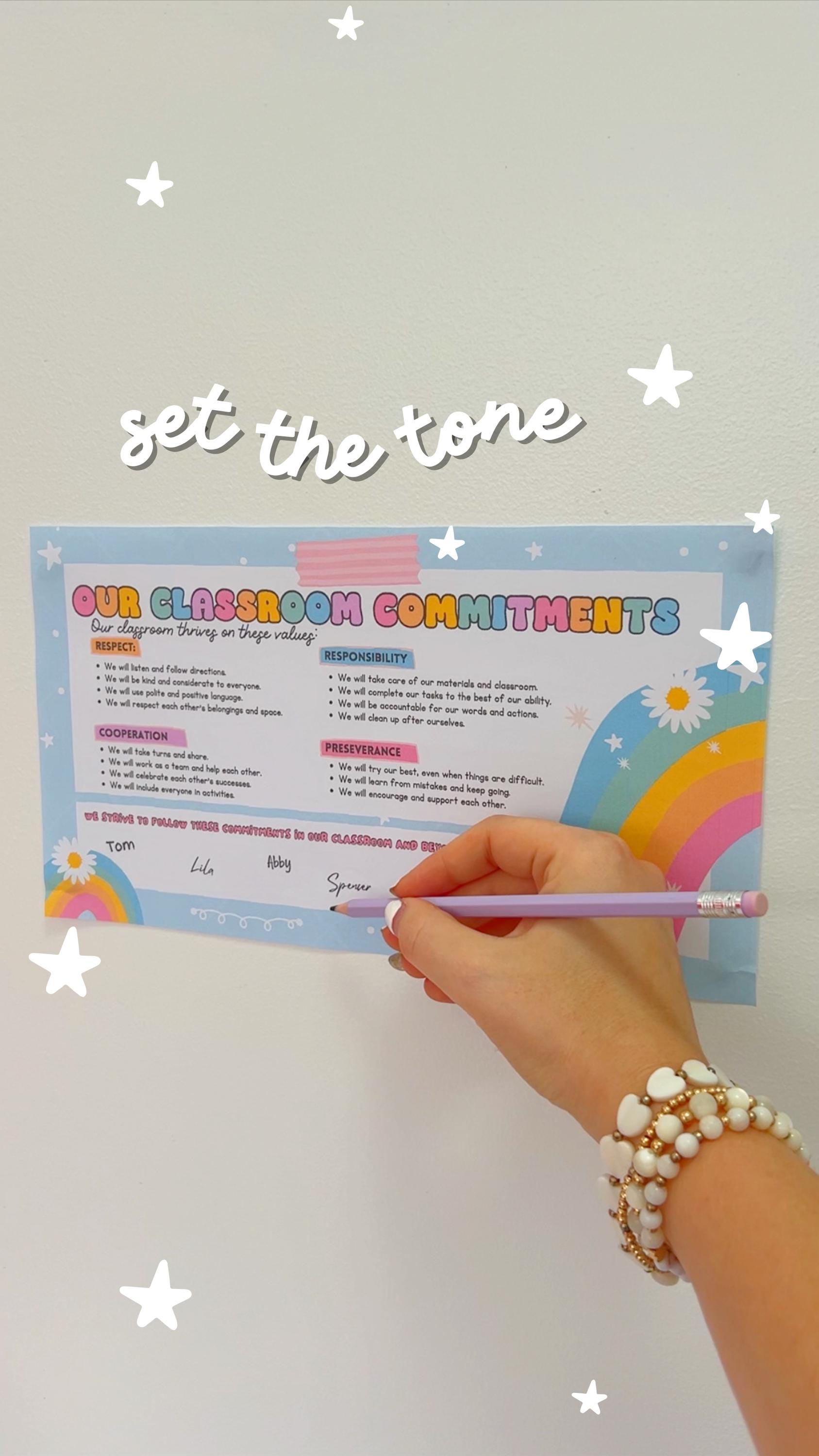 EDITABLE Rainbow Our Class Commitment Agreement / Class Values / Back ...