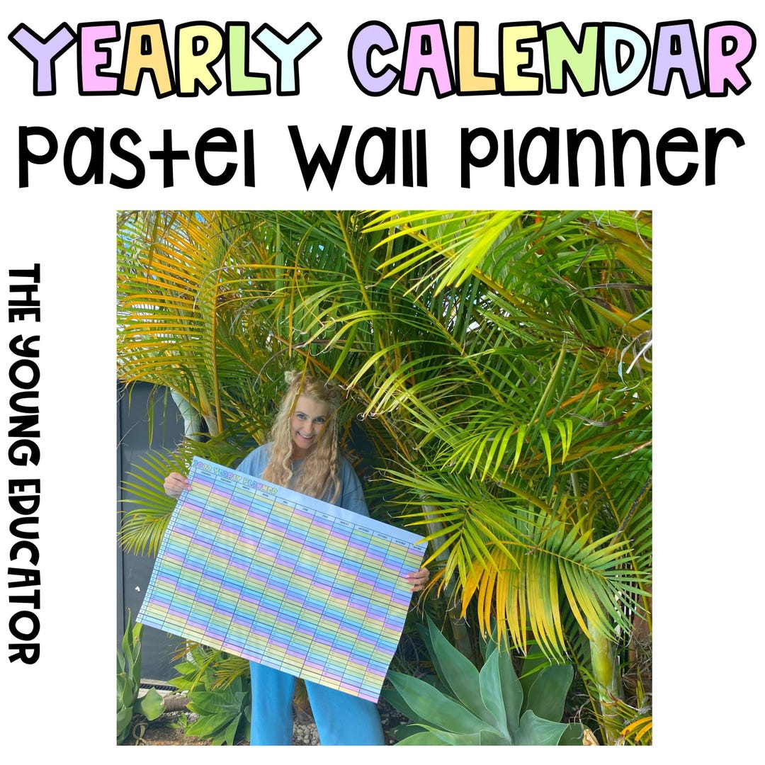 2025 Pastel Rainbow Wall Planner Yearly Calendar *free Update Each Year ...