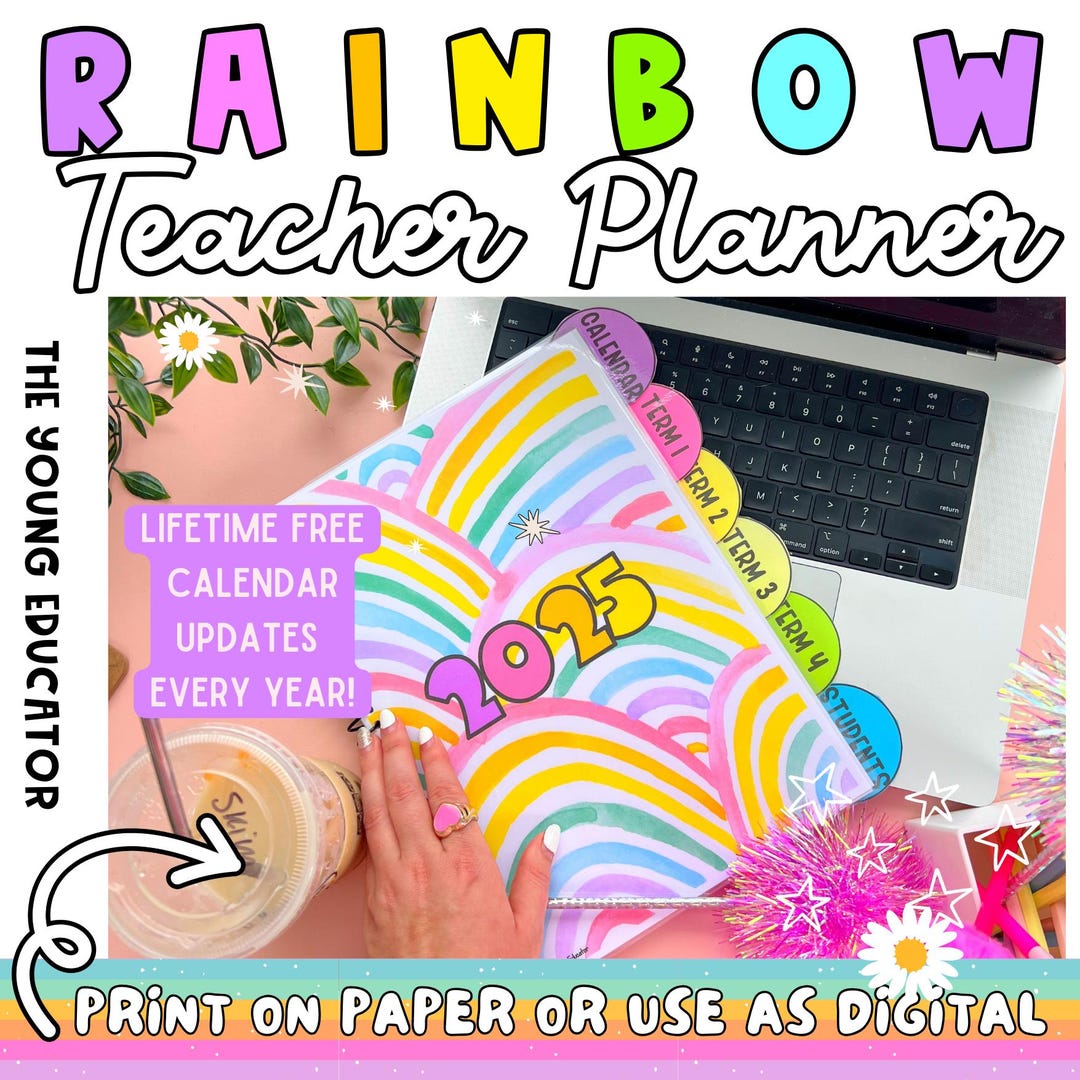 2025 & 2026 Rainbow Teacher Planner Paper Dateless *LIFETIME UPDATES ...