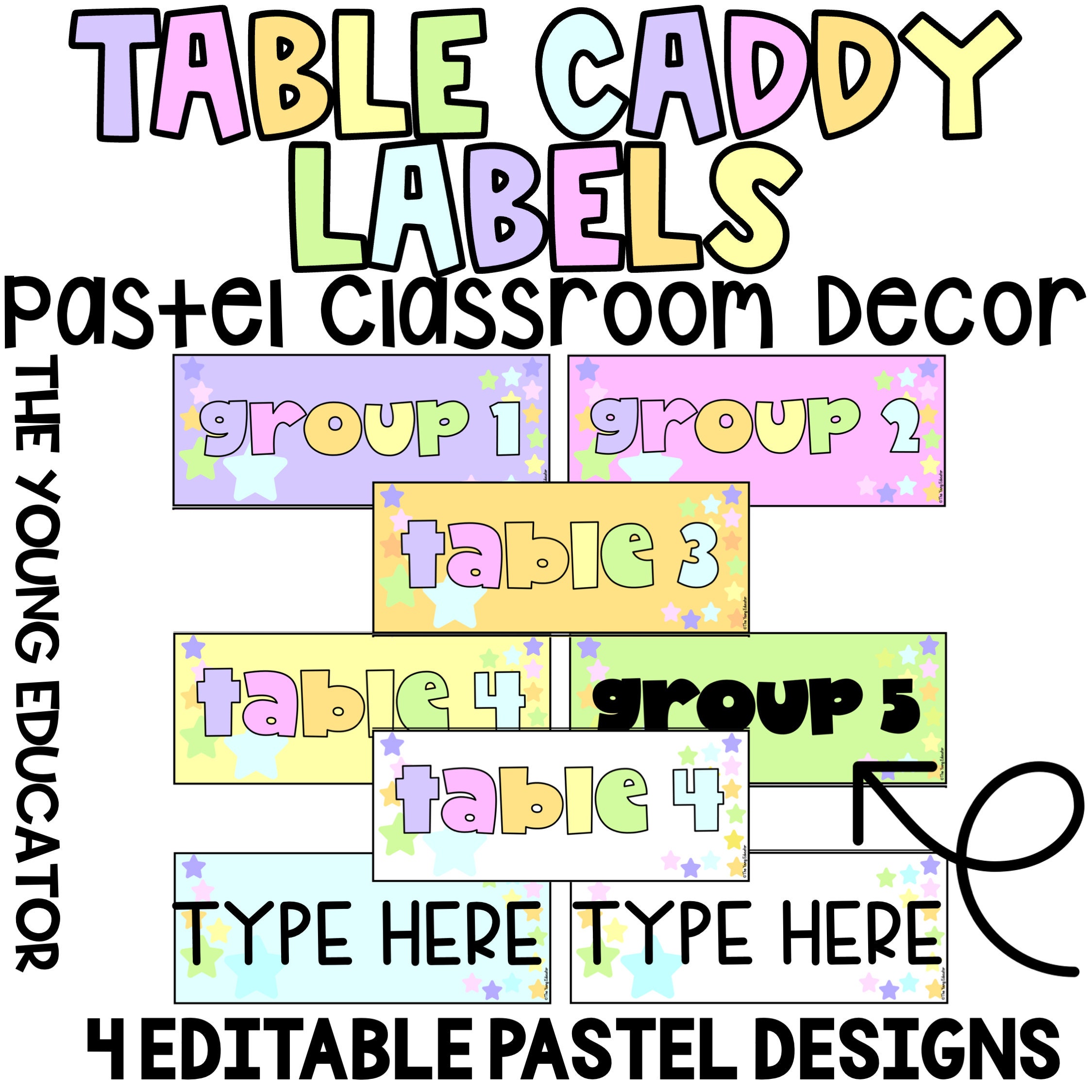 Pastel Rainbow TABLE CADDY LABELS editable Stationery/classroom Table ...