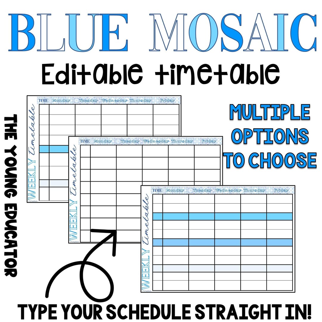 Editable 'MOSAIC BLUE' Teacher Timetable Template - Etsy UK