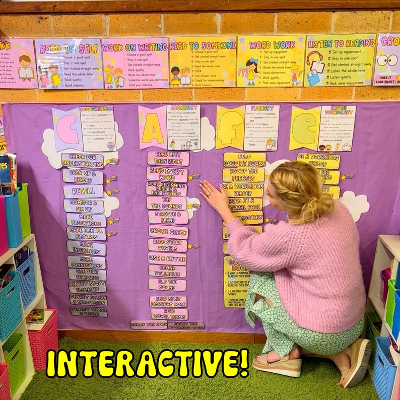 Cafe Reading Strategy Goal Display & Daily 5 Posters / Pastel Rainbow ...