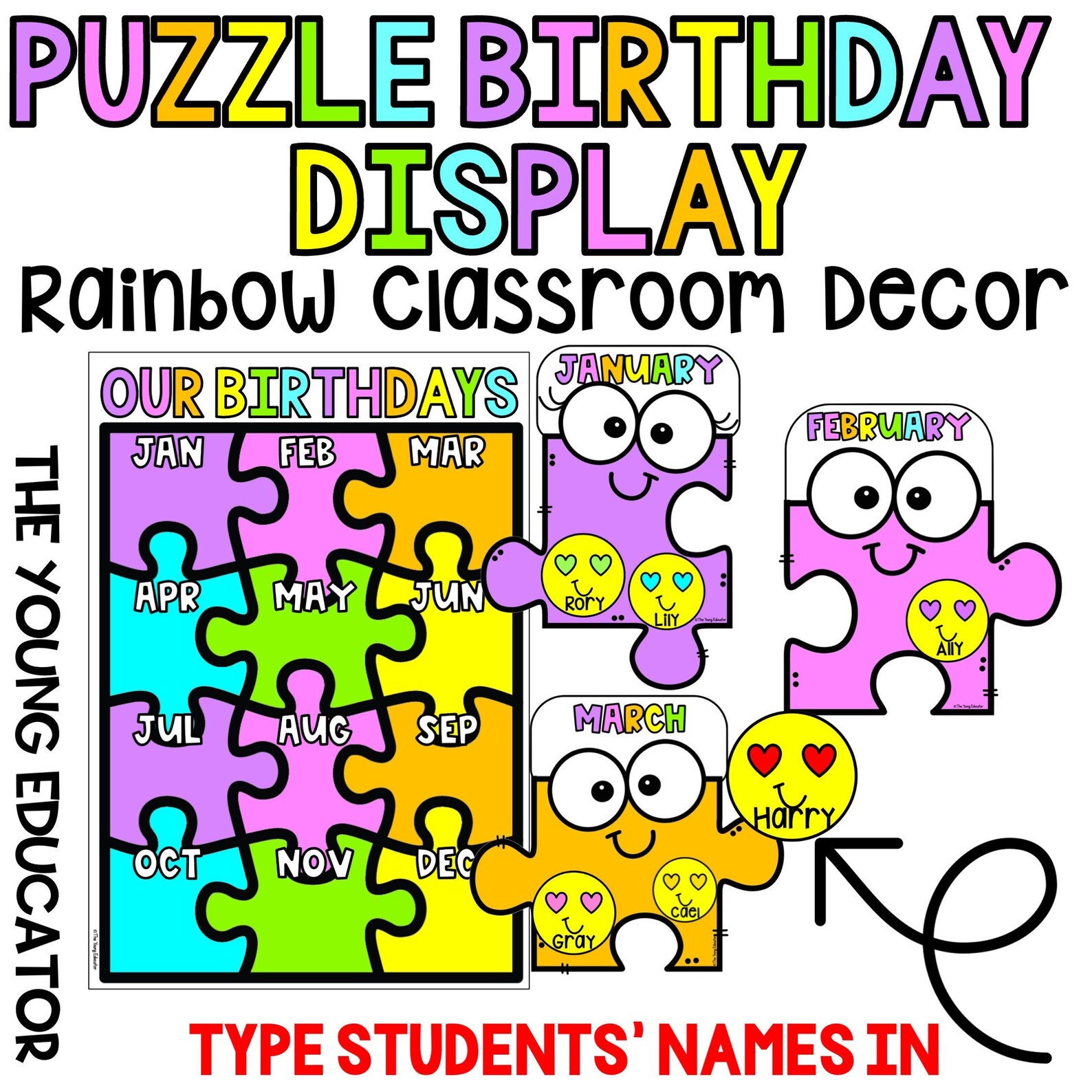 RAINBOW PUZZLE BIRTHDAY Display classroom Decor - Etsy