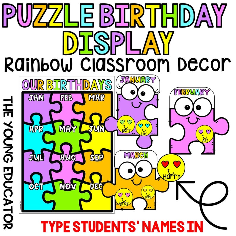 RAINBOW PUZZLE BIRTHDAY Display classroom Decor - Etsy
