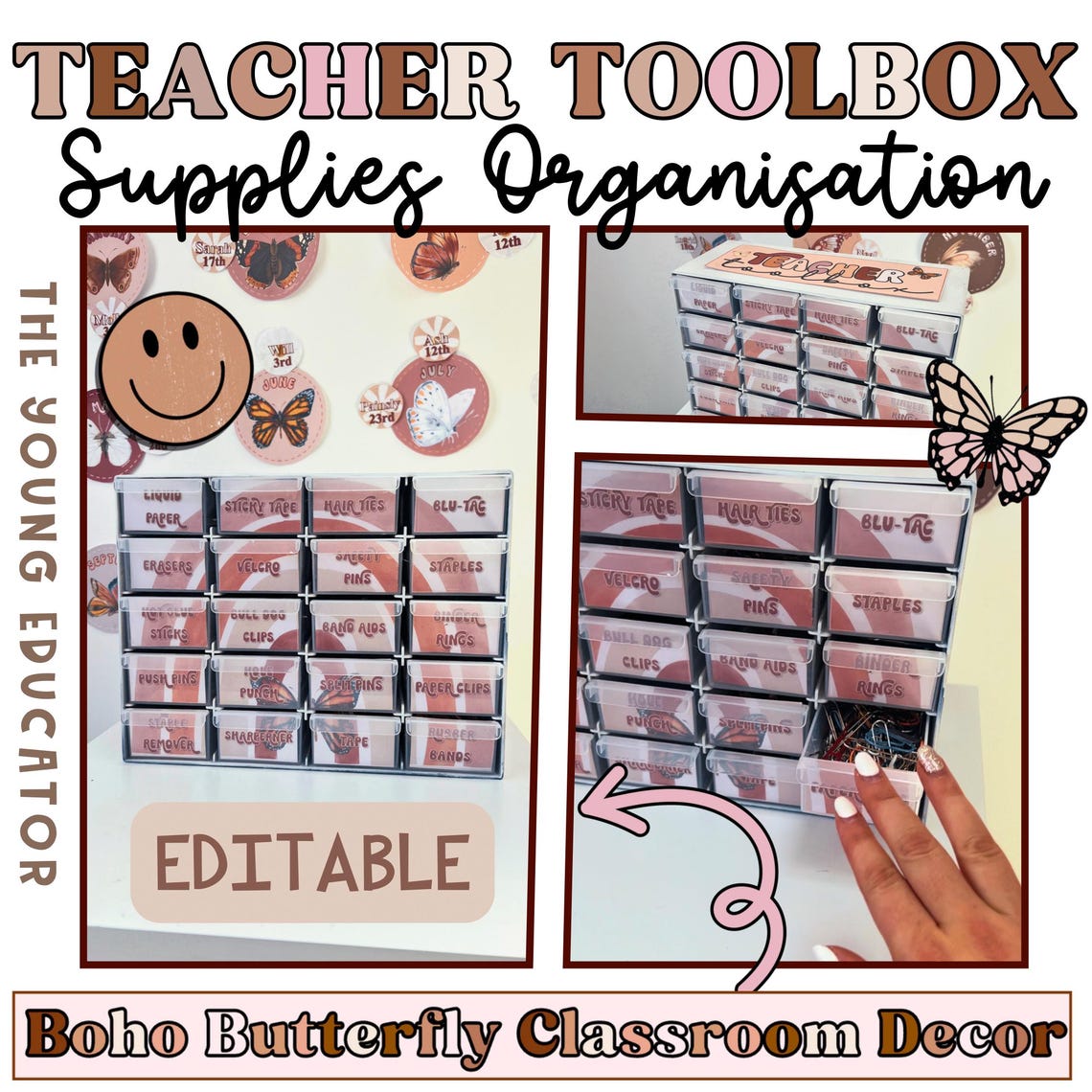Teacher Toolbox | Toolkit Drawer Supplies Storage | Boho Butterfly ...