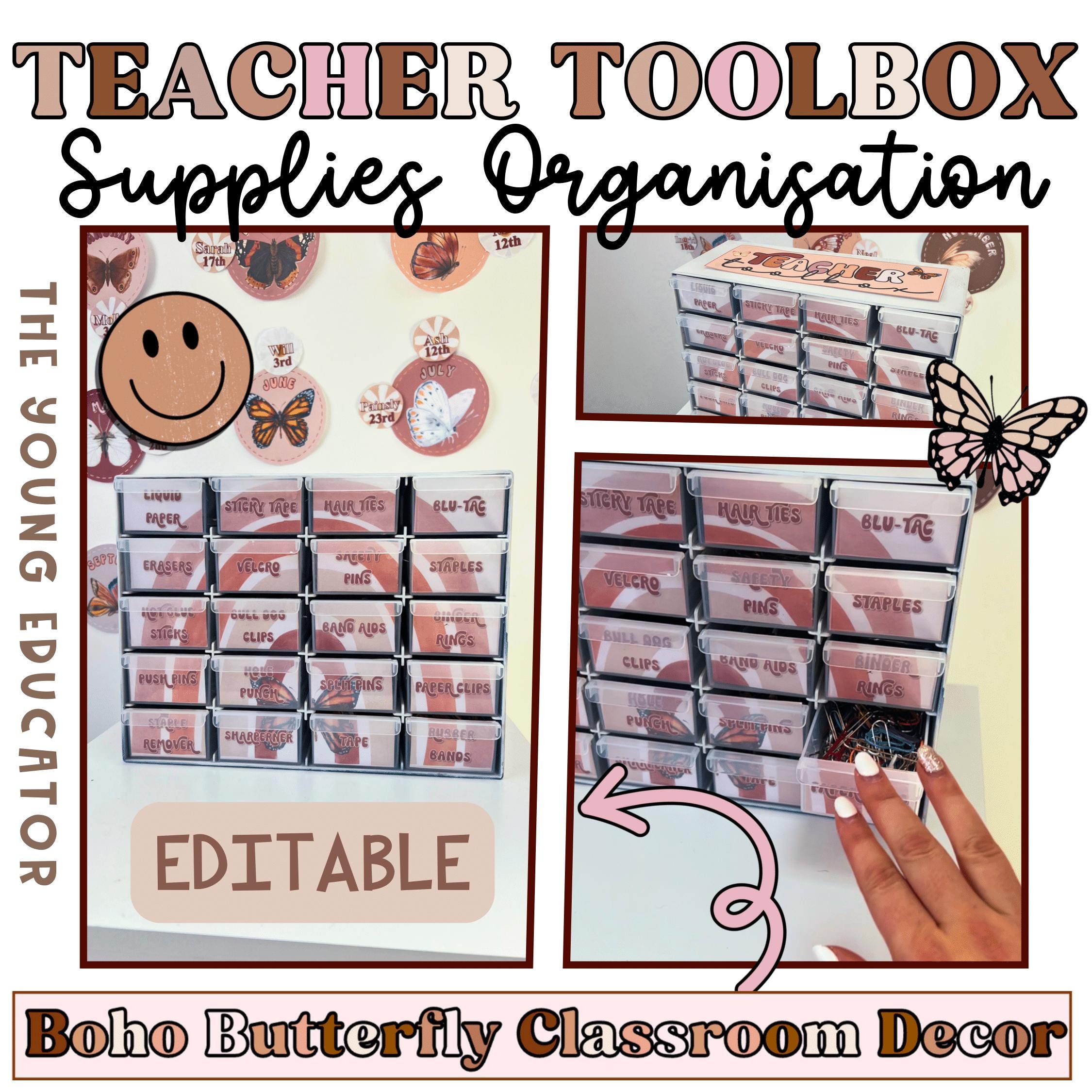 Teacher Toolbox | Toolkit Drawer Supplies Storage | Boho Butterfly ...