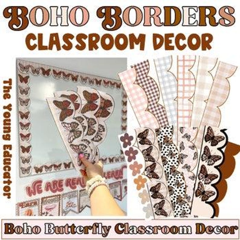 Bulletin Board Borders | Gingham | Scallop | Boho Butterfly Classroom ...