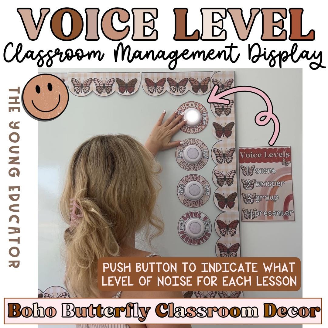 Voice Level Posters | Push Lights Noise Chart | BOHO BUTTERFLY ...