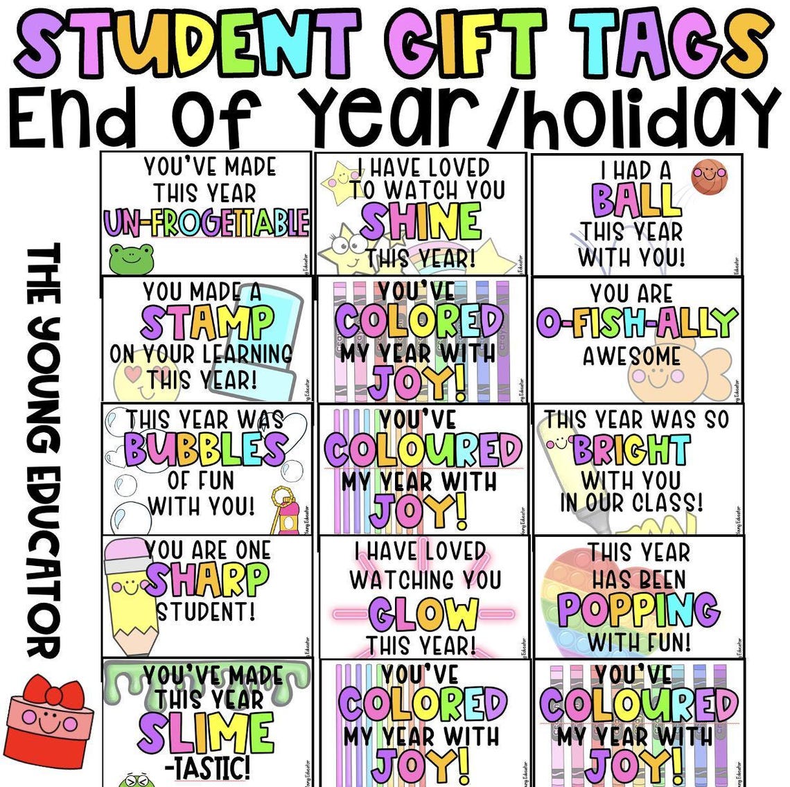 End of Year Gift Tags Editable Christmas Holidays Summer Break Student ...