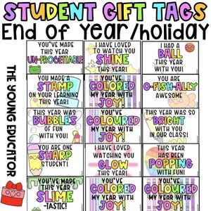 End of Year Gift Tags Editable Christmas Holidays Summer Break Student ...
