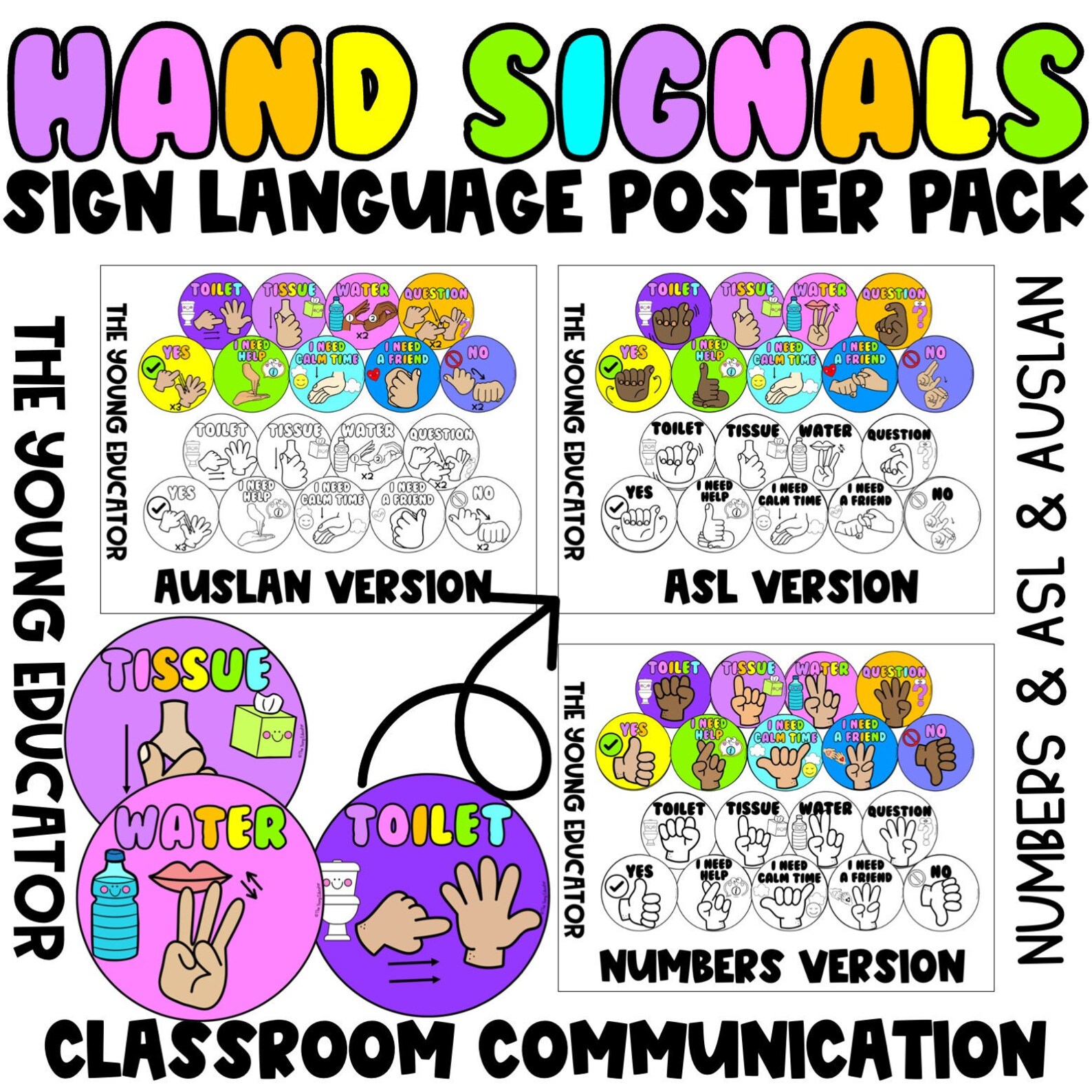 AUSLAN & ASL Sign Language Hand Signals Classroom Management editable ...